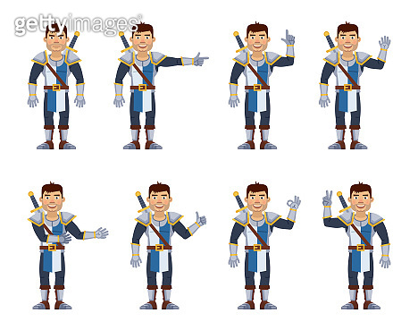 Set of medieval knight characters showing different hand gestures ...