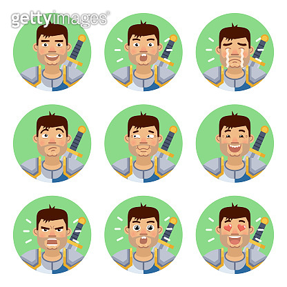 Set of crusader emoticons. Knight avatars showing different emotions ...
