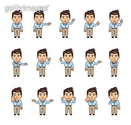 Set of chibi man characters showing different hand gestures. Kawaii ...