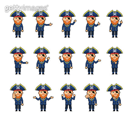Set of chibi pirate characters showing diverse hand gestures. Funny ...