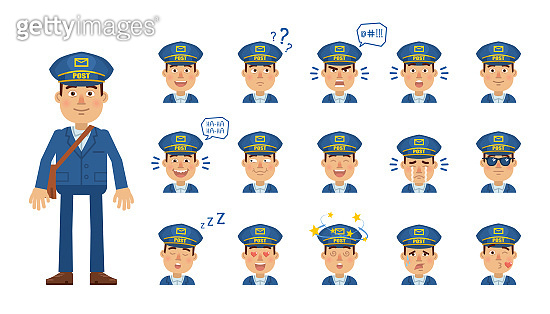 Big set of postman emoticons. Mailman avatars showing different facial ...