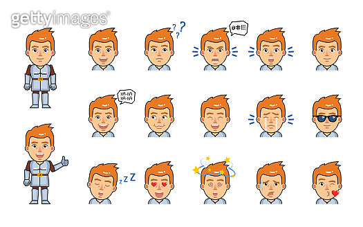Set of medieval knight emoticons. Funny knight emojis showing various ...