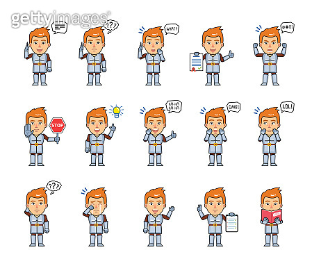 Set of medieval knight characters showing various actions, emotions ...