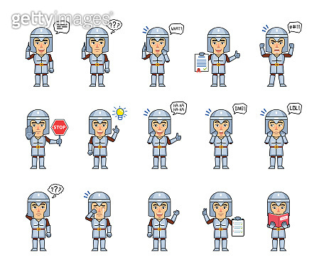 Set of medieval knight characters showing various actions, emotions ...