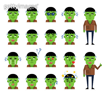 Set of zombie halloween emoticons showing diverse emotions. Laugh, cry ...