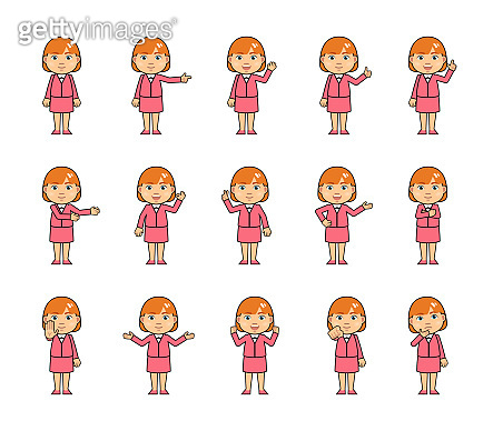 Set of chibi woman characters showing diverse hand gestures. Kawaii ...