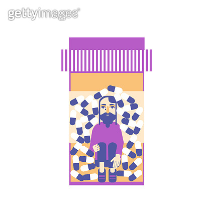 a sad man trapped inside a pill bottle vector concept 이미지 (1161212935 ...