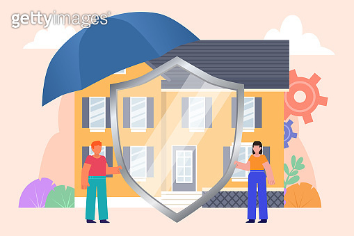 Home, real estate security system, protection or safety. Man and woman ...