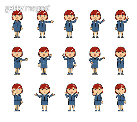 Set of chibi woman characters showing diverse hand gestures. Kawaii ...