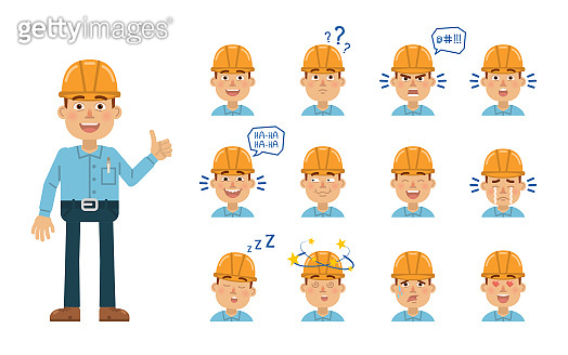 Set of construction man emoticons. Worker avatars showing different ...