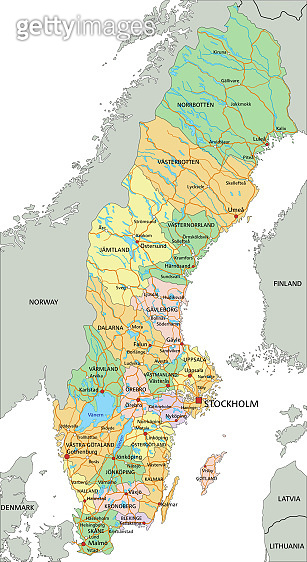 Sweden - Highly detailed editable political map with labeling ...