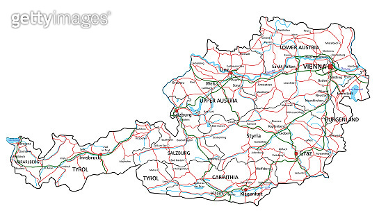 High detailed Austria road map with labeling. 이미지 (1147469808) - 게티이미지뱅크