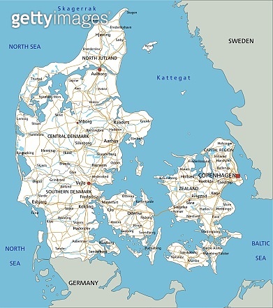 High detailed Denmark road map with labeling. (1147717659) 일러스트, 무료 ...