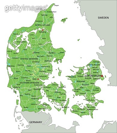 High detailed Denmark physical map with labeling. (1147715986) 일러스트, 무료 ...