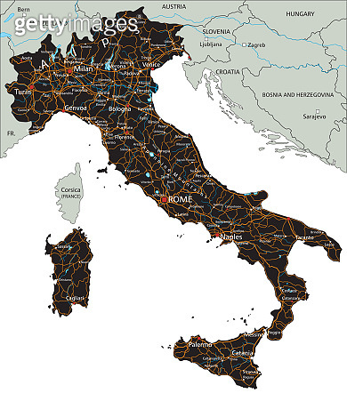 High detailed Italy road map with labeling. 이미지 (1147978190) - 게티이미지뱅크