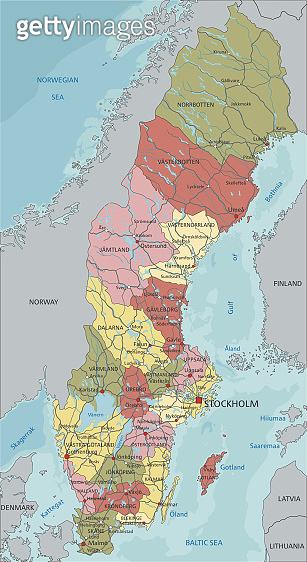Sweden - Highly detailed editable political map with labeling ...