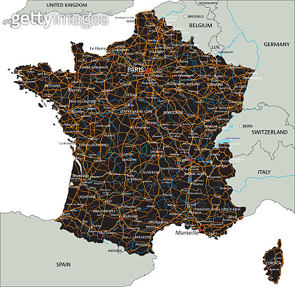 High detailed France road map with labeling. 이미지 (1147760341) - 게티이미지뱅크