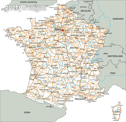High detailed France road map with labeling. 이미지 (1147759201) - 게티이미지뱅크