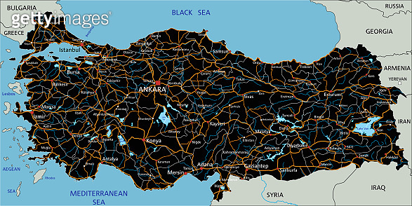 High detailed Turkey road map with labeling. 이미지 (1149196660) - 게티이미지뱅크