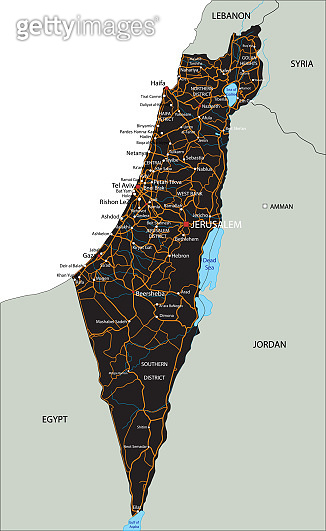 High detailed Israel road map with labeling. (1147976900) 일러스트, 무료 일러스트 ...