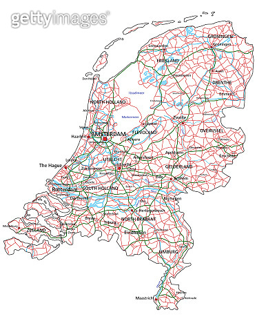 Netherlands road and highway map. Vector illustration. (1148752317 ...
