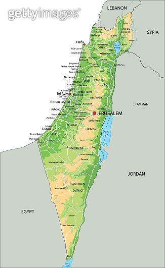 High detailed Israel physical map with labeling. (1147976623) 일러스트, 무료 ...