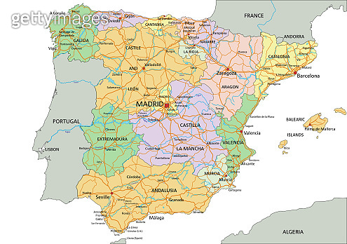Spain - Highly detailed editable political map with labeling ...
