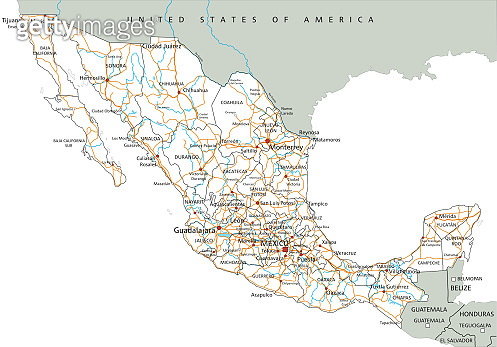 High detailed Mexico road map with labeling. 이미지 (1148751536) - 게티이미지뱅크