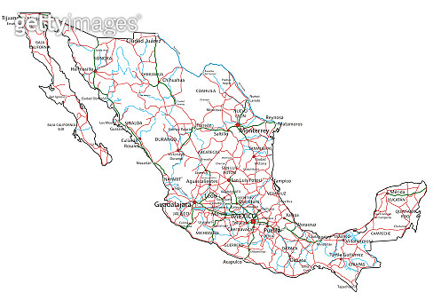 Mexico road and highway map. Vector illustration. 이미지 (1148751512) - 게티 ...