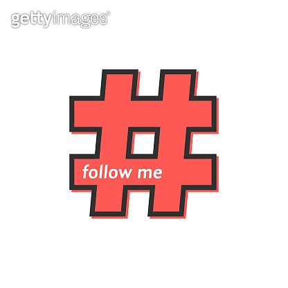 red outline hashtag icon like follow me 이미지 (1142424069) - 게티이미지뱅크