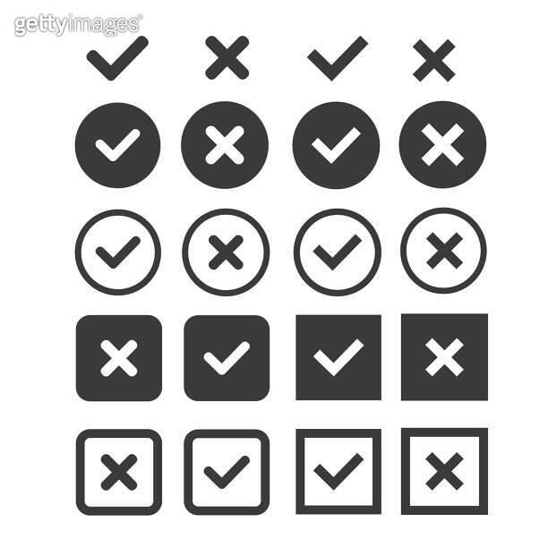 Right and wrong icons set of check marks. Black tick and cross. Vector ...