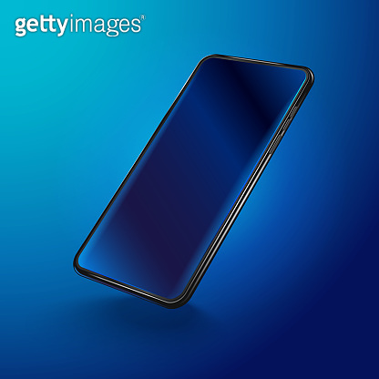 Left side smartphone view. Realistic mobile phone with blank screen ...