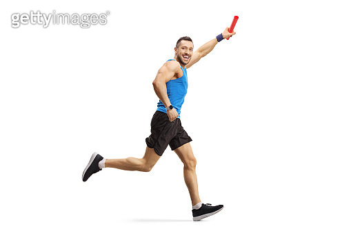 Man running a relay race with a baton in his hand (1167556184) - 게티이미지뱅크