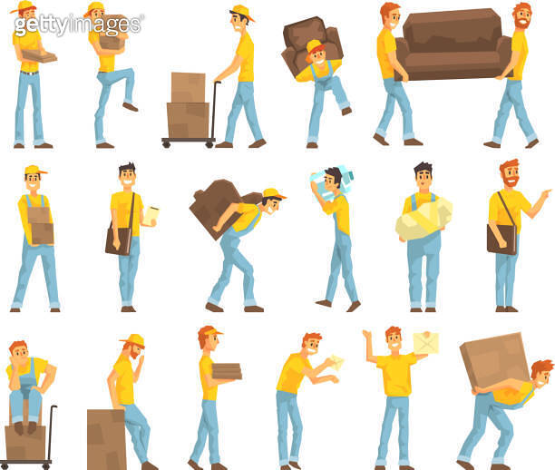 Delivery And Moving Company Employees Carrying Heavy Objects ...