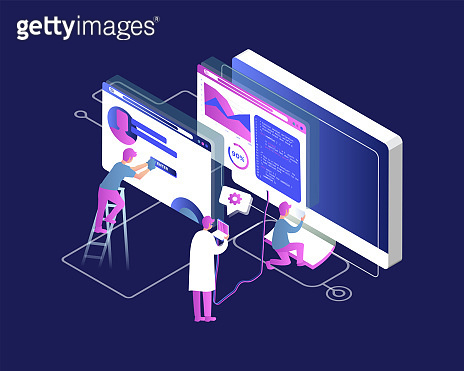 Isometric programming and coding technologies. Scientist programmer ...