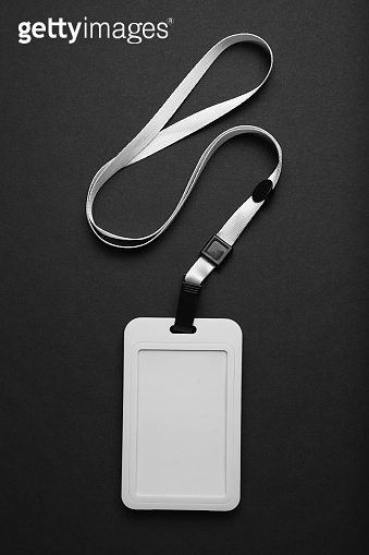 Blank badge mockup on black background. Plain empty name tag mock up ...