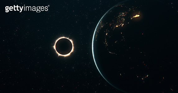 Total Solar Eclipse Seen From Outer Space (Horizontal Alignment) 이미지 ...