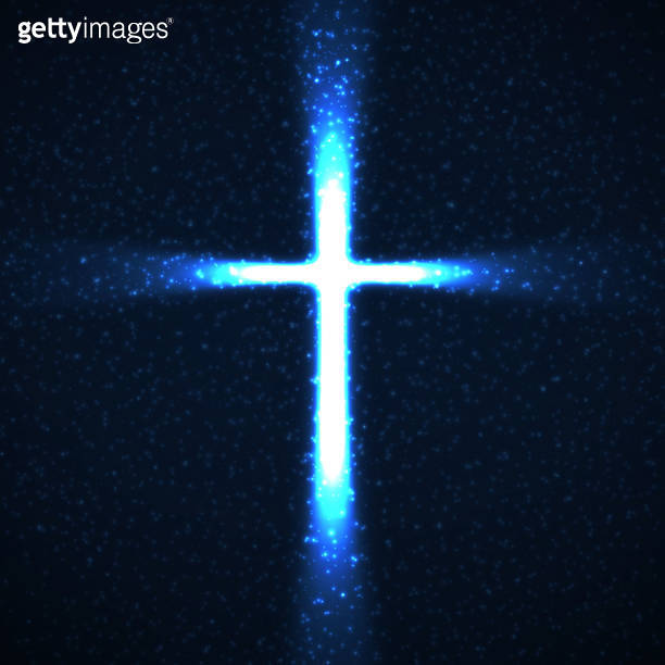 Abstract shining cross with glowing rays and particles (1189602833 ...