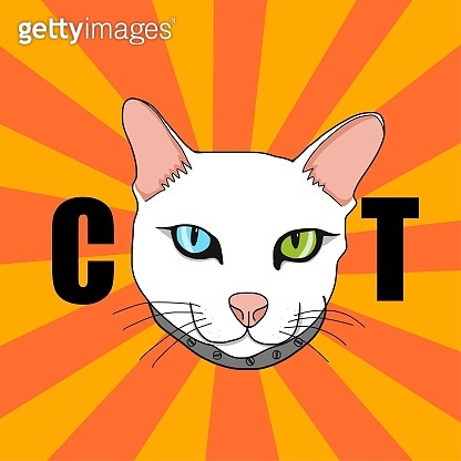 White cat face two color eyes cartoon vector illustration (1136474678 ...
