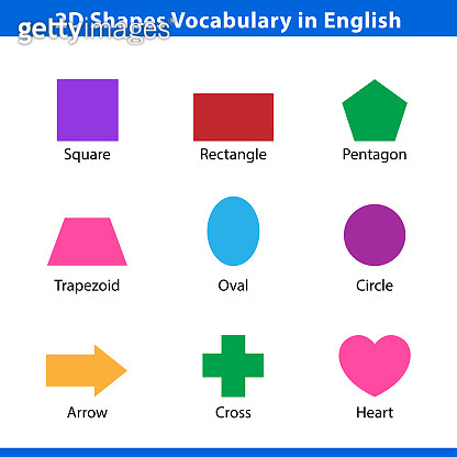 set of 2D shapes vocabulary in english with their name clip art ...