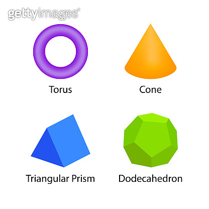 set 3D shapes vocabulary in english with their name clip art collection ...