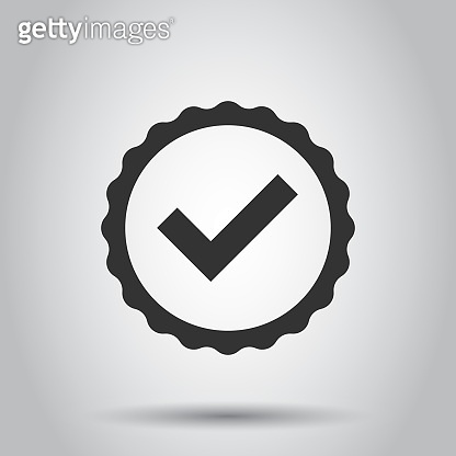 Approved certificate medal icon in flat style. Check mark stamp vector ...