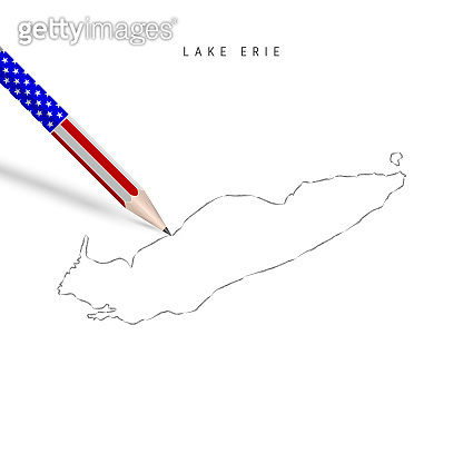Lake Erie vector map pencil sketch. Lake Erie outline map with pencil ...