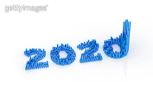 Business graph and 2020 symbol, represents growth in the new year 2020, three-dimensional ...