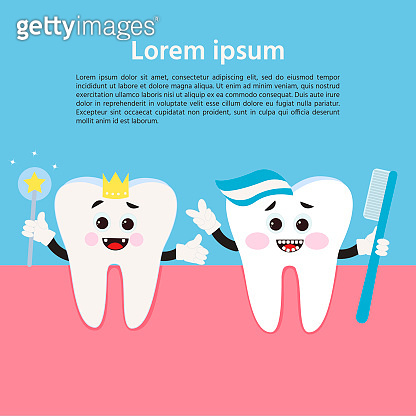 Poster, banner with two cute tooth with toothbrush and magic wand. 이미지 ...