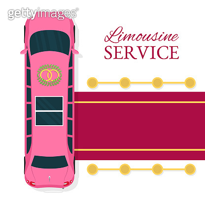 Limousine service topview vector illustration. Pink luxurious limousine ...