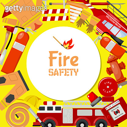 Fire safety round pattern vector illustration. Firefighting equipment ...