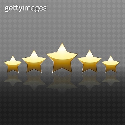 Five gold stars on a transparent background, with reflection. Vector ...