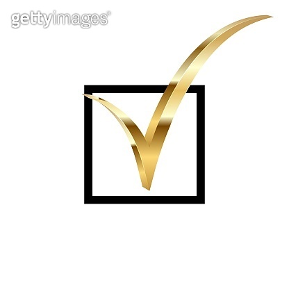 Tick icon gold in abstract style on black background. Success concept ...