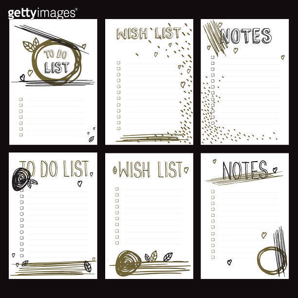 Set of bullet journal checklist blanks (to do list, wish list, notes ...